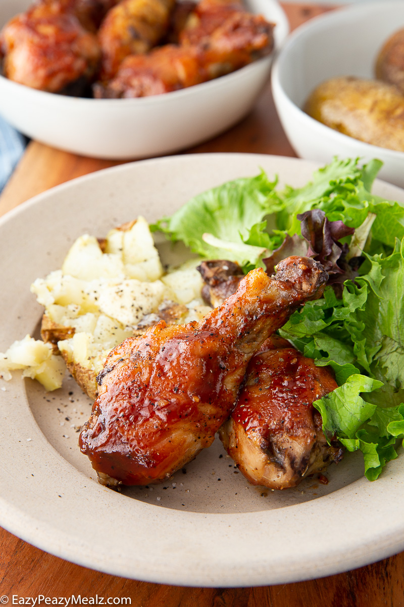 Baked Hot Honey BBQ Chicken Drumsticks - Easy Peasy Meals